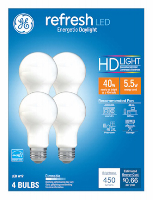 LED HD Refresh Daylight Light Bulbs, A19 Medium Base, 5.5 Watt, 4-Pk ...