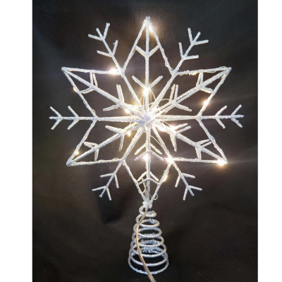 Lighted Snowflake Tree Topper, 20 Warm White LED Lights, Timer/Battery ...