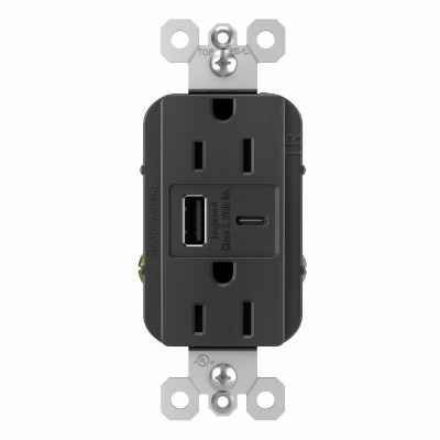 Pass & Seymour Duplex Outlet / Ultra Fast USB Charger, 15A, Black ...