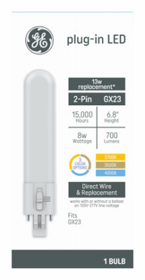 LED Linear CFL Retrofit Light Bulb, T10, GX23 Base, 8 Watts, 7 In ...