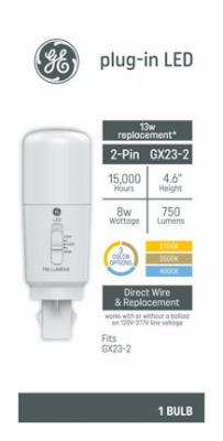 LED Linear CFL Retrofit Light Bulb, T12, GX23-2 Base, 8 Watts, 7 In ...